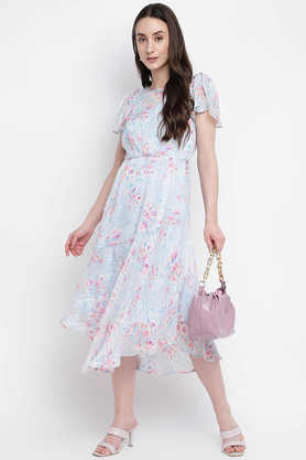 Buy LATIN QUARTERS Blue Printed Polyester Women's Maxi Dress | Shoppers ...